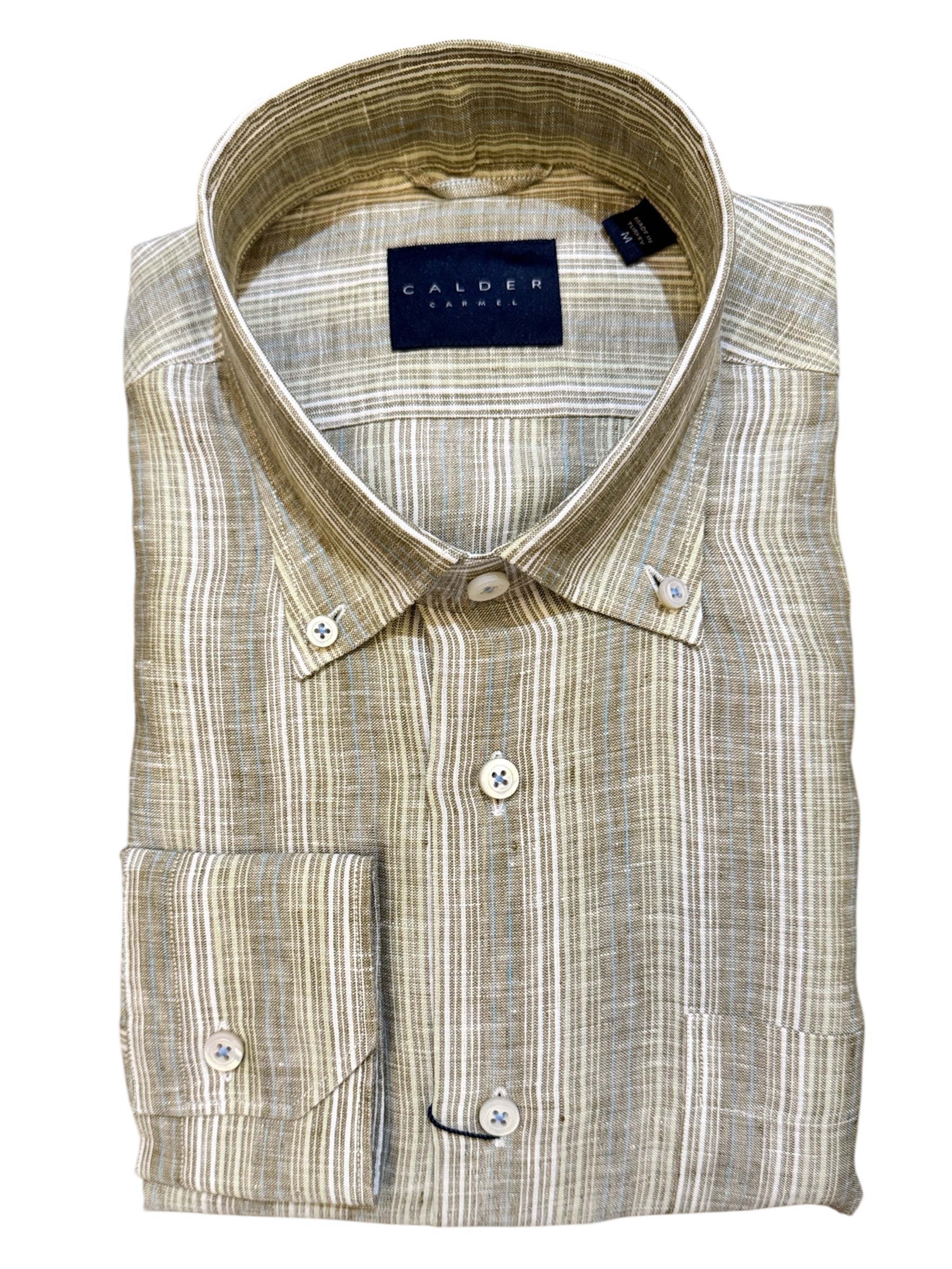 Calder Shirt Luxury Linen Multi Stripe Olive – Tweed & Vine